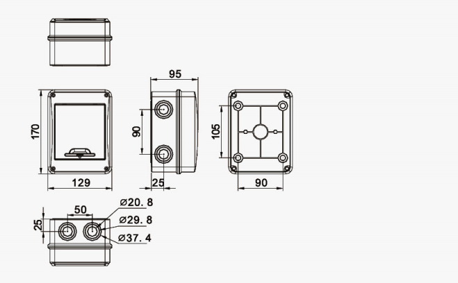 HT-5 Waterproof Distribution Box | 5 Way IP65 Side Opening